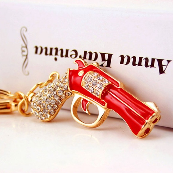 Accessories | Red And Gold Crystal Revolver Keychain Charm | Poshmark